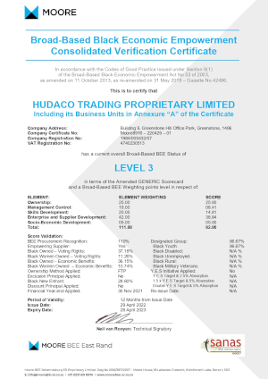 BBBEE Certificate - Varispeed